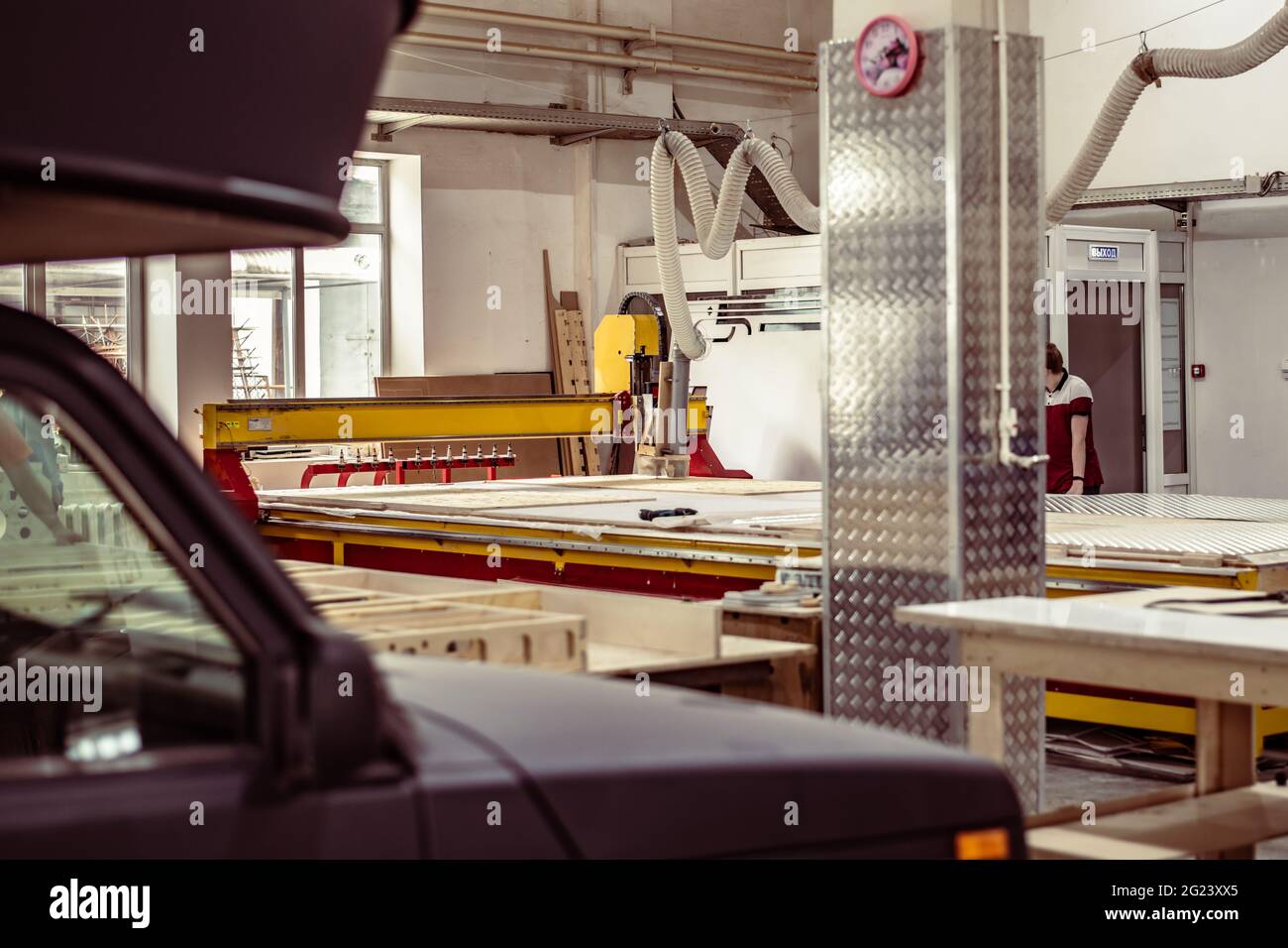 The territory of the factory or plant of industrial conveyor production ...