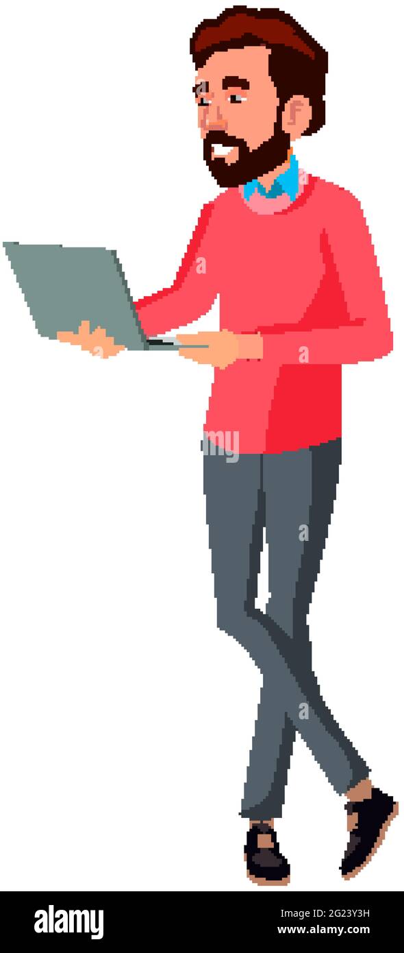 lecturer man with laptop conduct presentation cartoon vector Stock ...