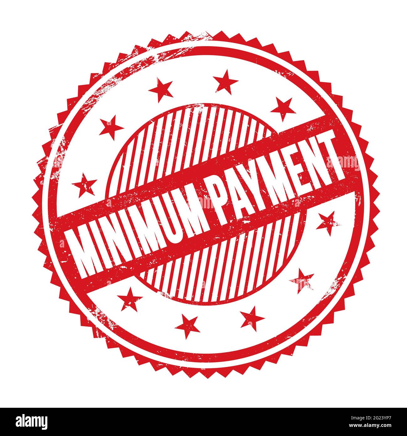 MINIMUM PAYMENT text written on red grungy zig zag borders round stamp ...