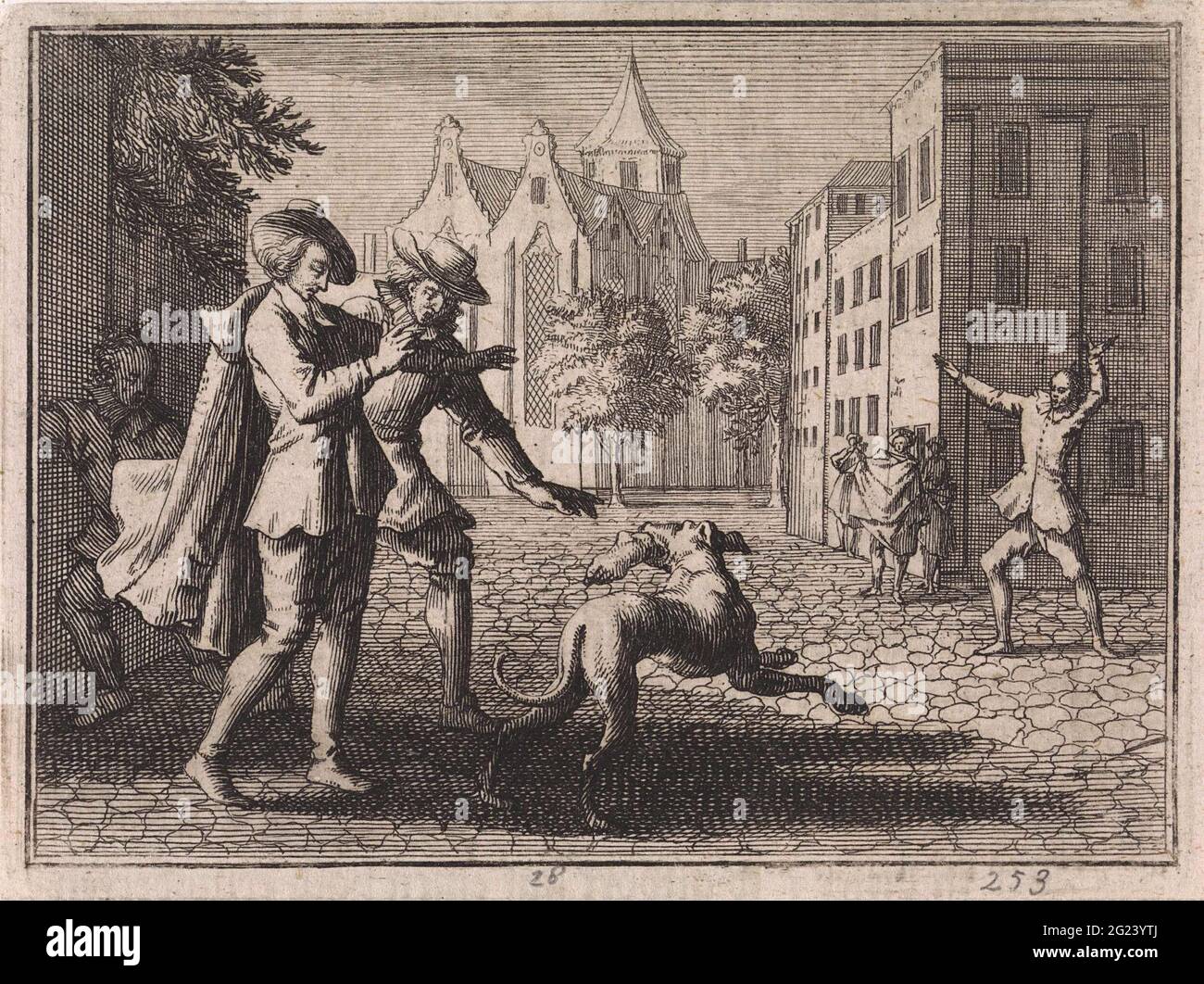 Dog walks with a lost foot in his mouth over the Memmingen market ...