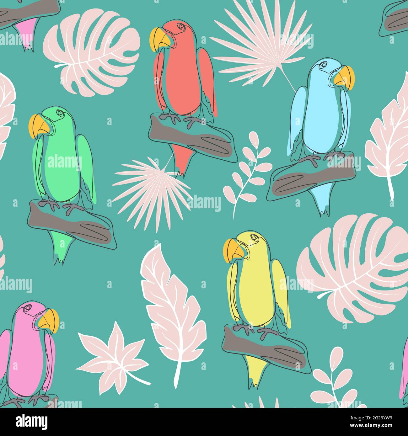 Seamless pattern with parrots line art, vector. Simple continuous ...