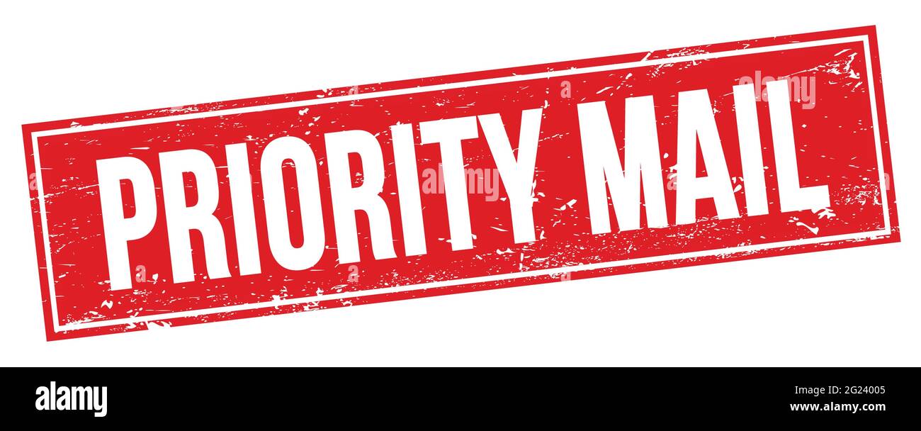 PRIORITY MAIL text on red grungy rectangle stamp sign Stock Photo - Alamy