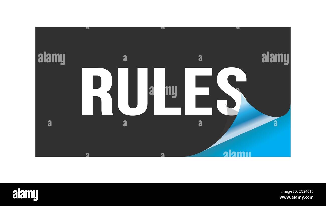 RULES text written on black blue sticker stamp Stock Photo - Alamy
