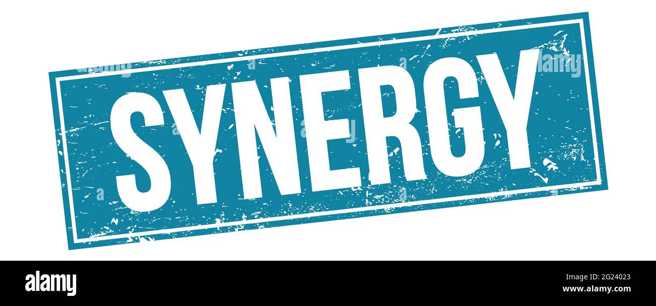 SYNERGY text on blue grungy rectangle stamp sign Stock Photo - Alamy