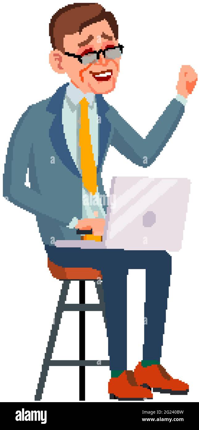 businessman laughing from funny video on laptop screen cartoon vector ...