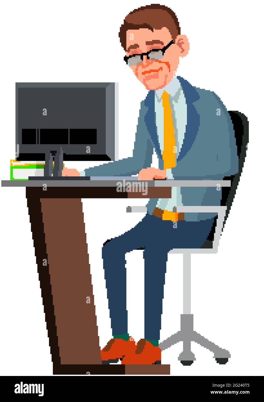 smiling man working at workplace on computer cartoon vector Stock ...
