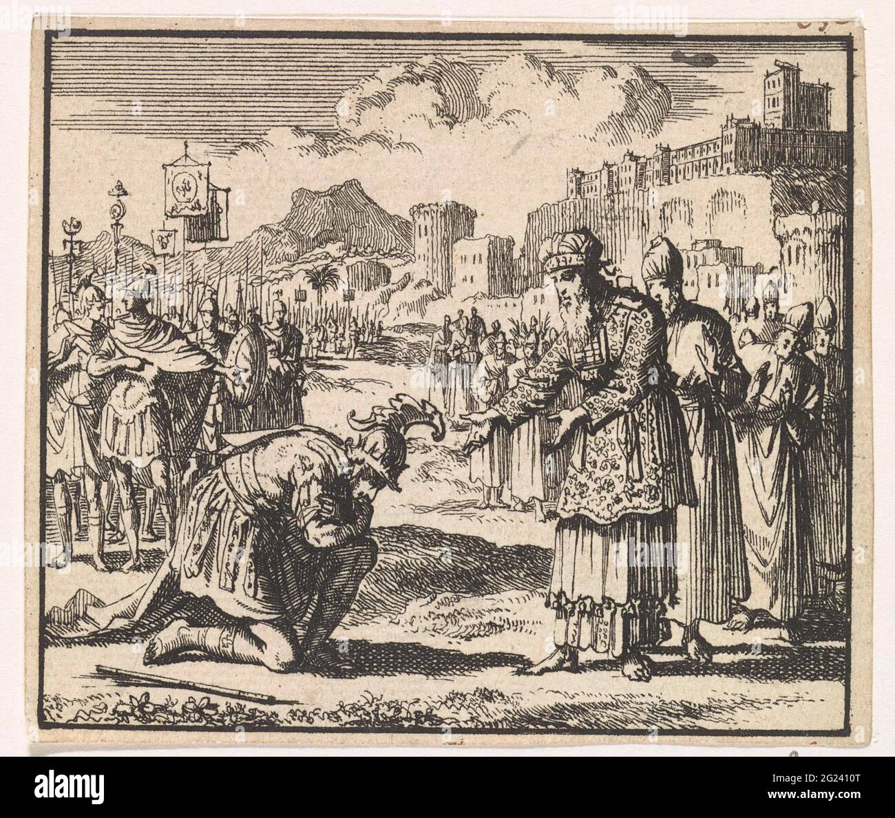 Alexander the Great kneels for the high priest jaddus Stock Photo - Alamy