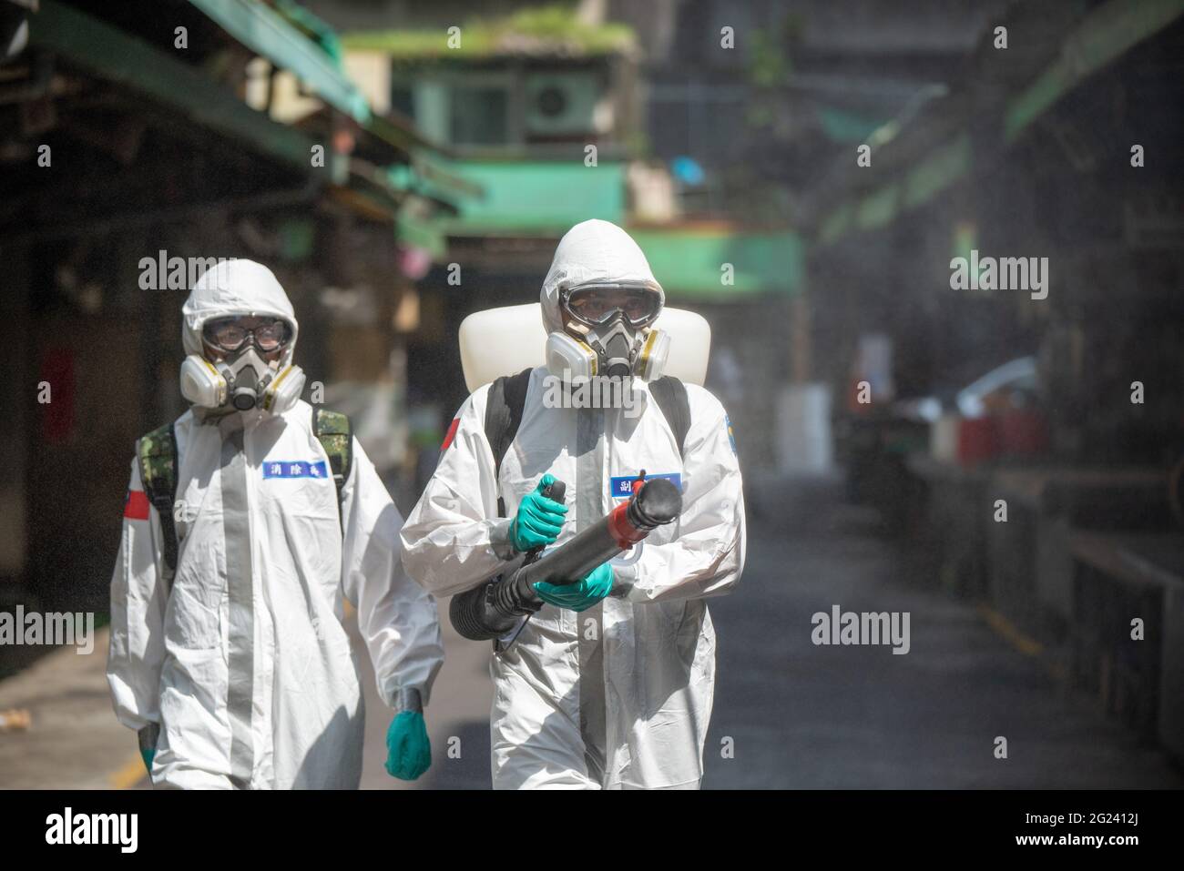 Taipei, N/A for Taiwan, Taiwan. 8th June, 2021. Soldiers spray ...