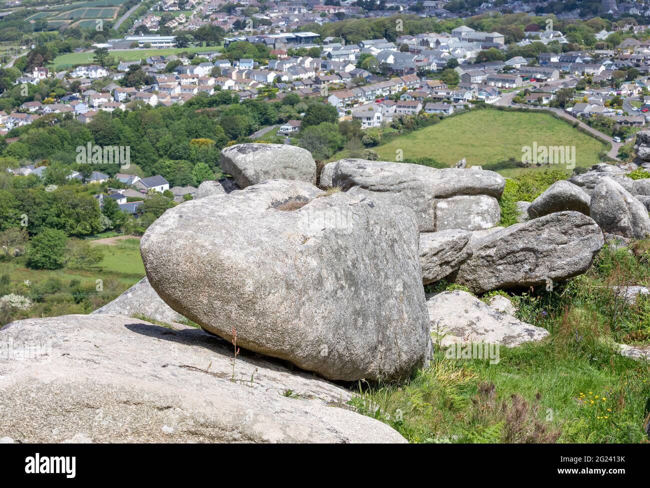 Neolithic boulders on the top of Carn Brea in Cornwall,UK Stock Photo ...
