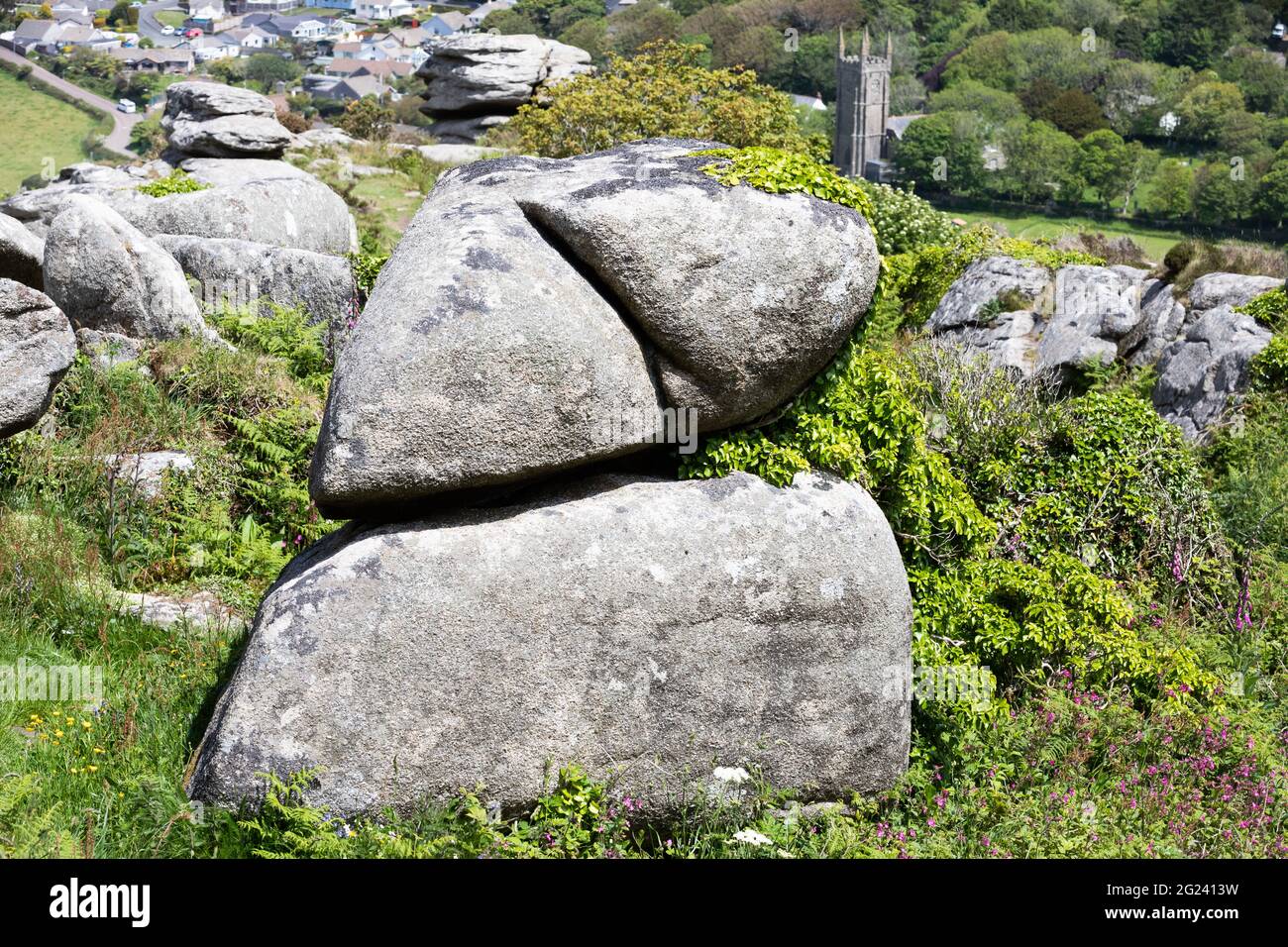 Neolithic boulders on the top of Carn Brea in Cornwall,UK Stock Photo ...