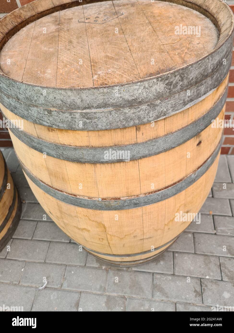 Wooden barrels for wine, beer or whiskey set top view. Realistic cask ...