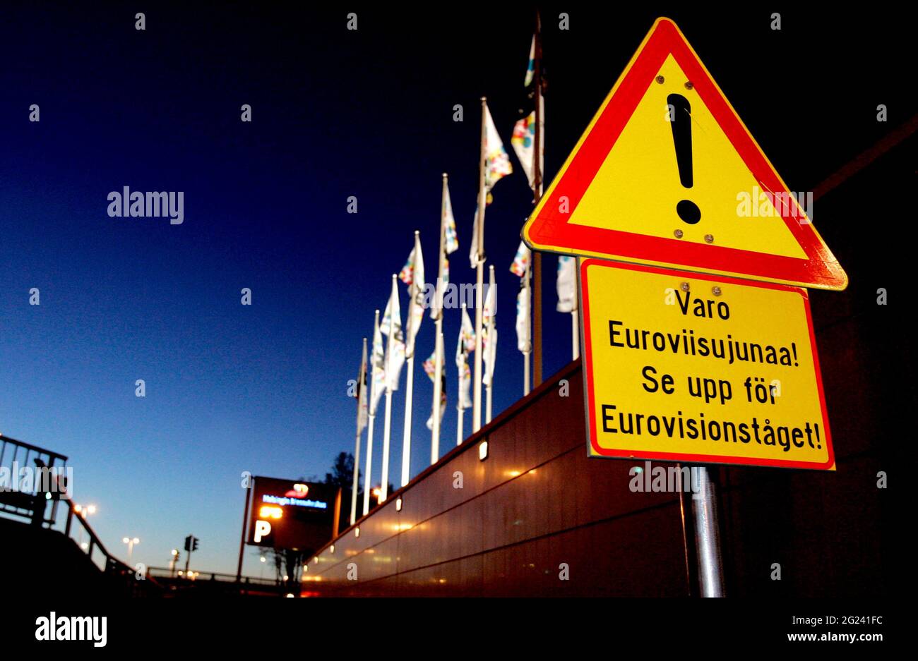Eurovision song contest, traffic sign warning of the Eurovision train ...