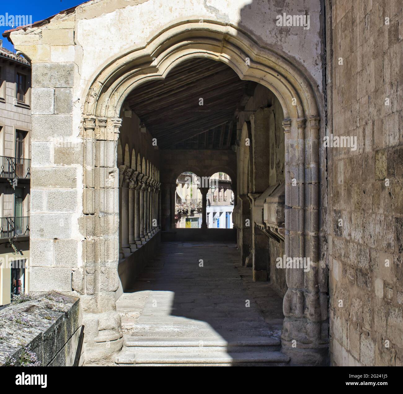 Vertical shot of a hallway in the Romanesque Church of San Martin in ...