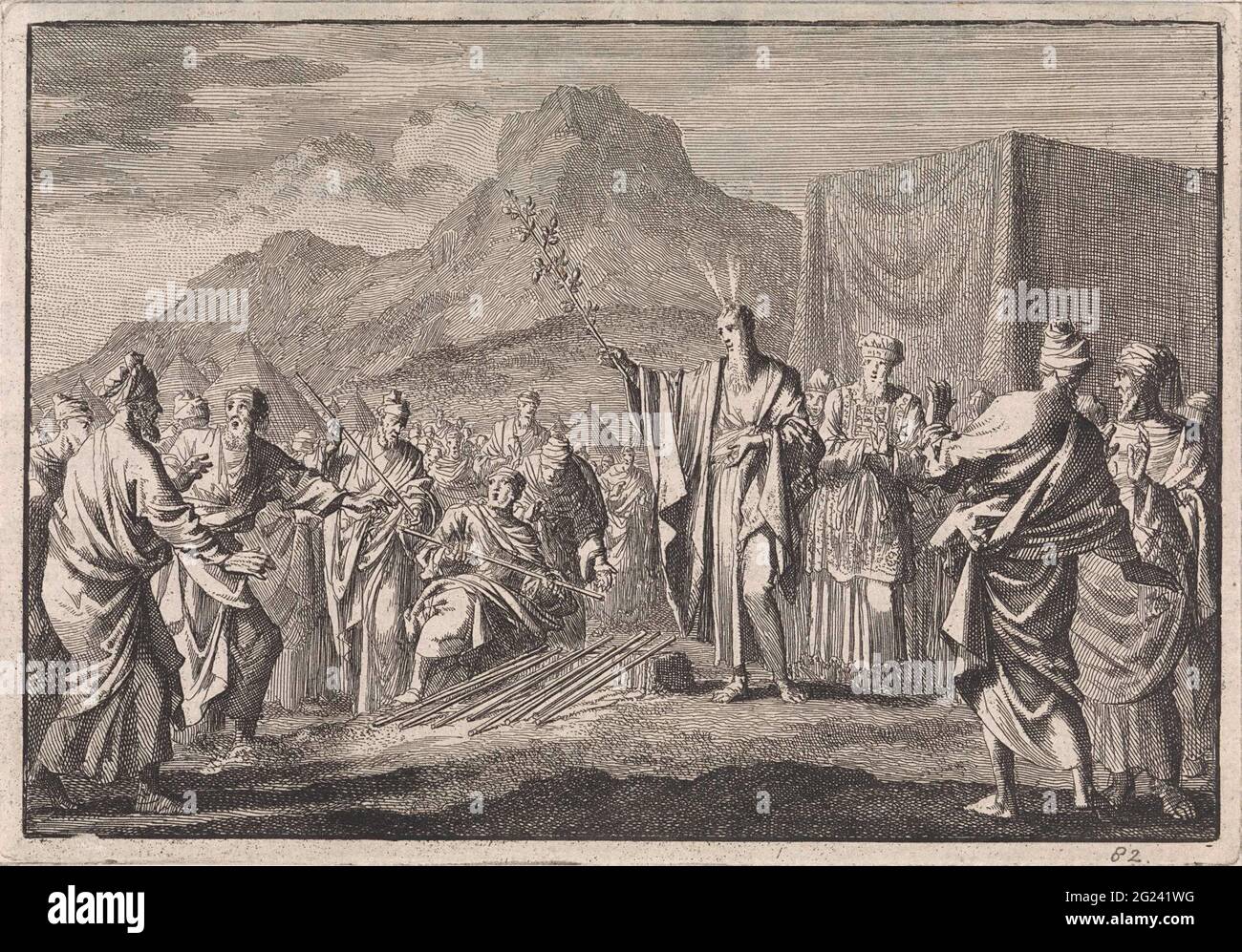 Moses shows the flowering staff of Aaron to the tribal heads Stock ...