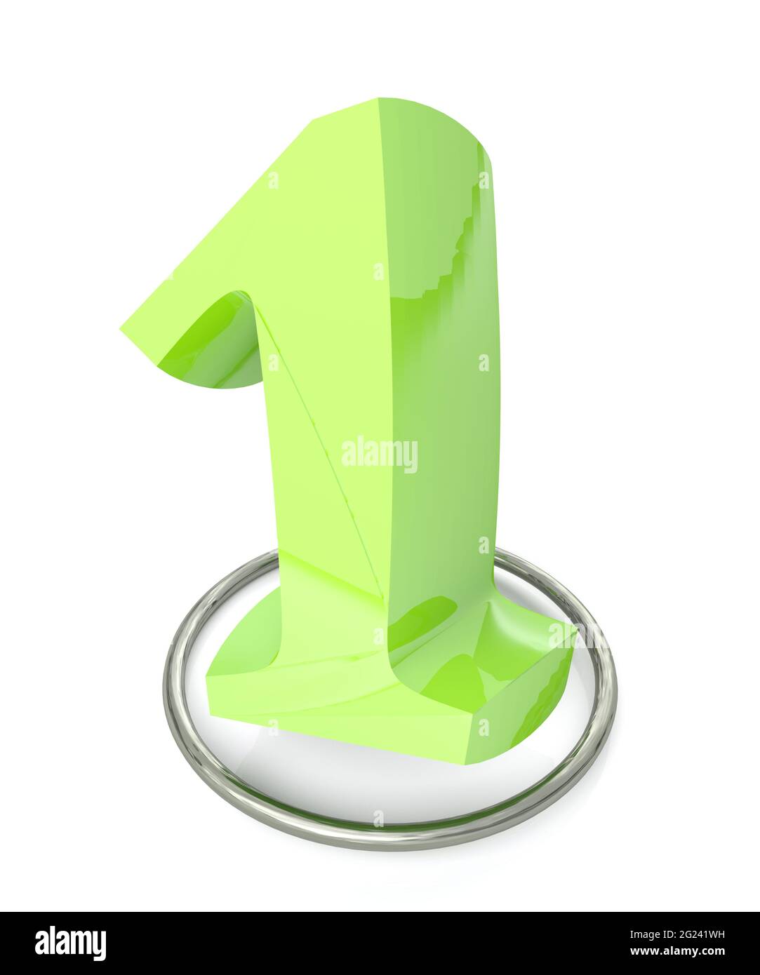 Number 1 green over metallic circle on white background - 3D rendering ...