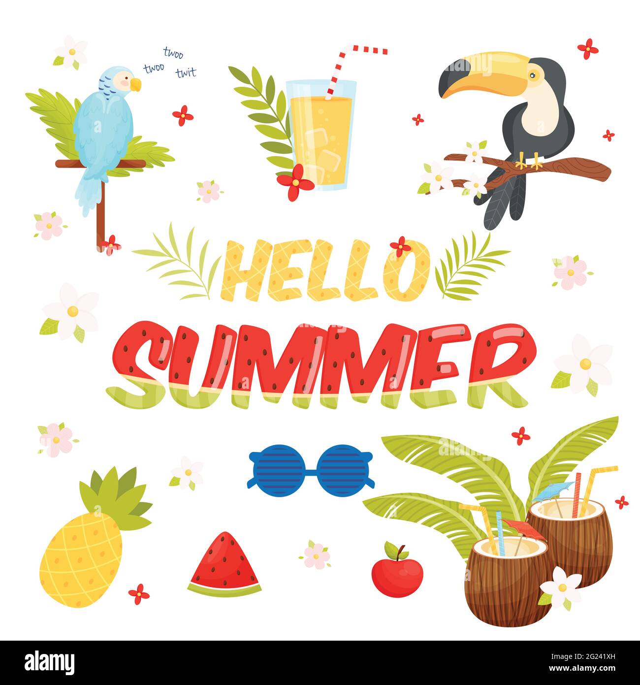 Hello summer icons set. Vector illustration Stock Vector Image & Art ...