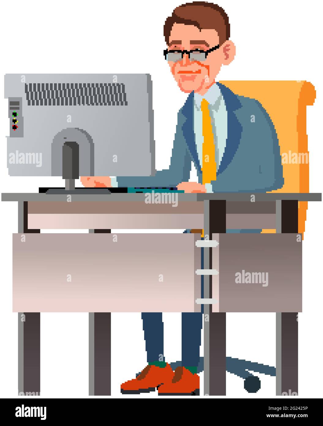serious man work and check employee report on computer cartoon vector ...