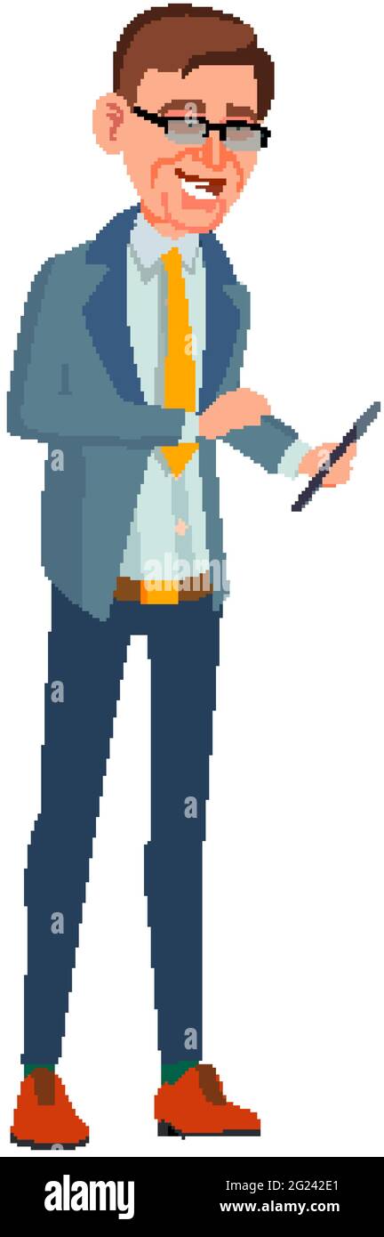 businessman with smartphone talking with employees in office cartoon ...