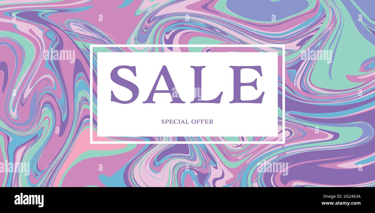 Sale banner on bright colored background from flowing liquid ink ...