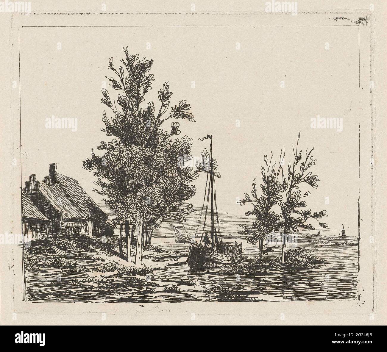 River landscape with sailing ship and farm Stock Photo - Alamy