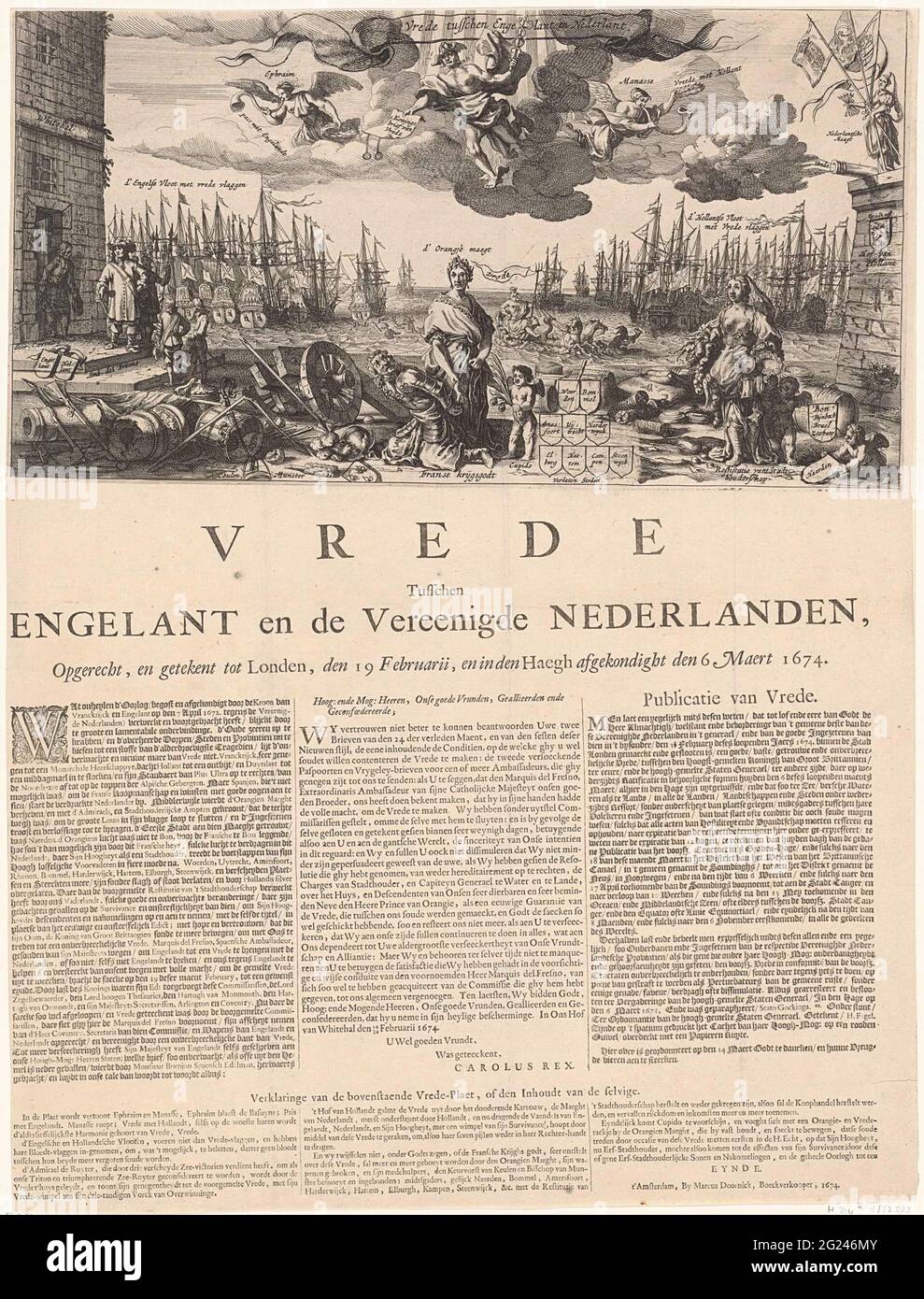 Allegory on peace with England, 1674; Peace between Englant and the ...