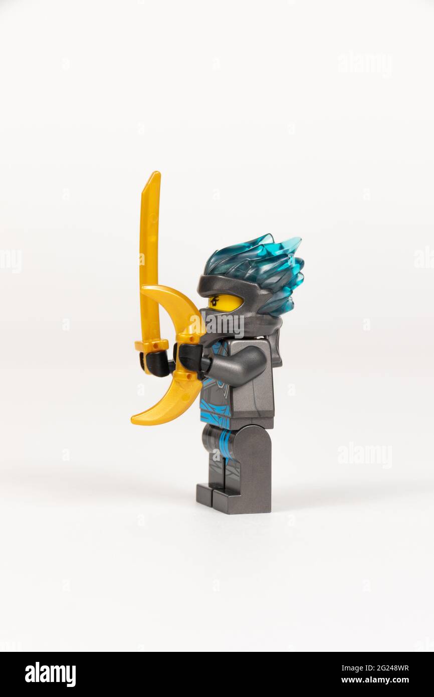 Yekaterinburg. Russia. 04.08.2021. Toy hero Nya in a gray kimono with a ...