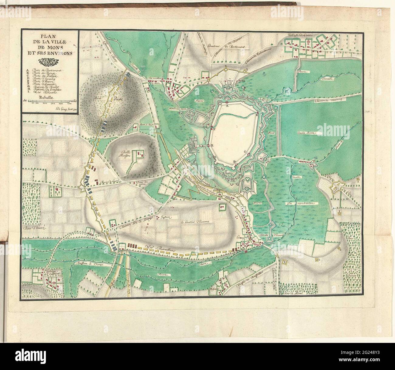Siege of Mons, 1709; Plan De La Ville De Mons et Ses Environs. Map of ...