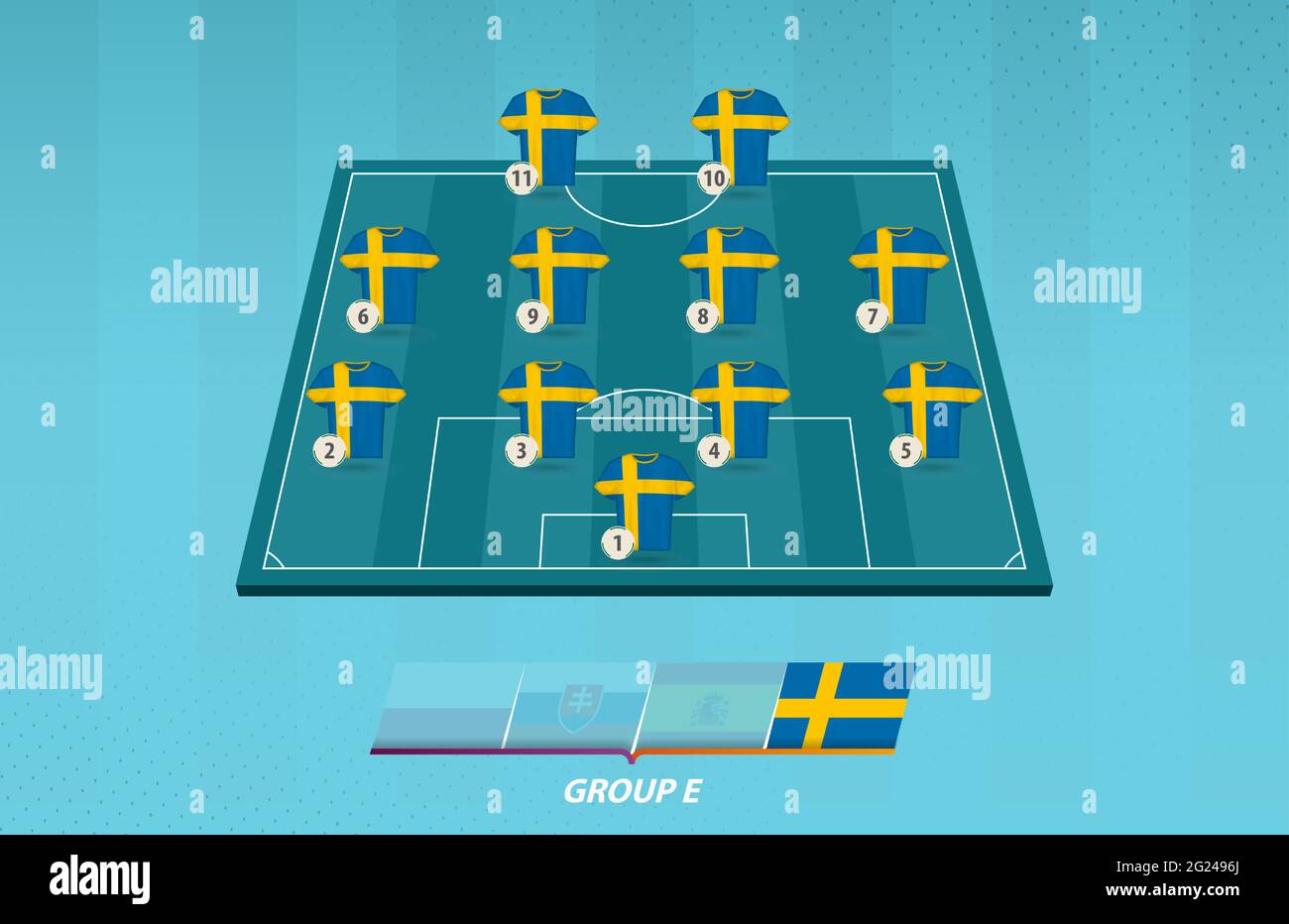 Football field with Sweden team lineup for European competition. Soccer ...