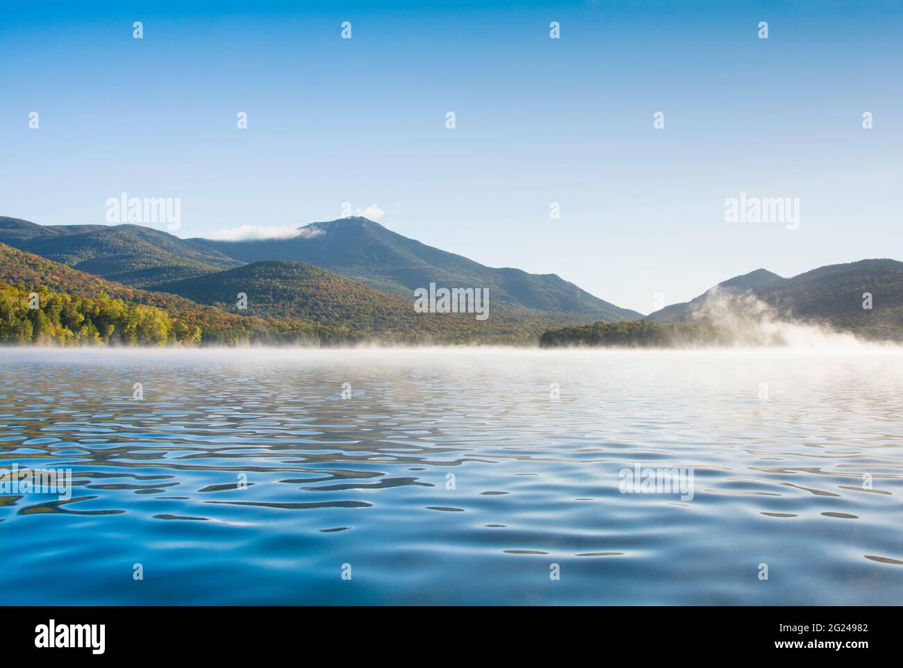 USA, New York, North Elba, Whiteface Mountain with Lake Placid in ...