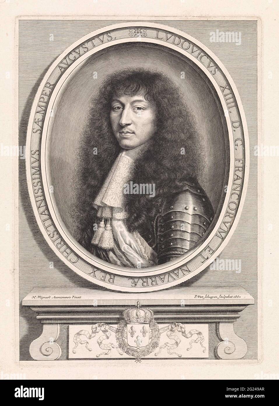 Portrait of Louis XIV, king of France, with lace collar with two ...