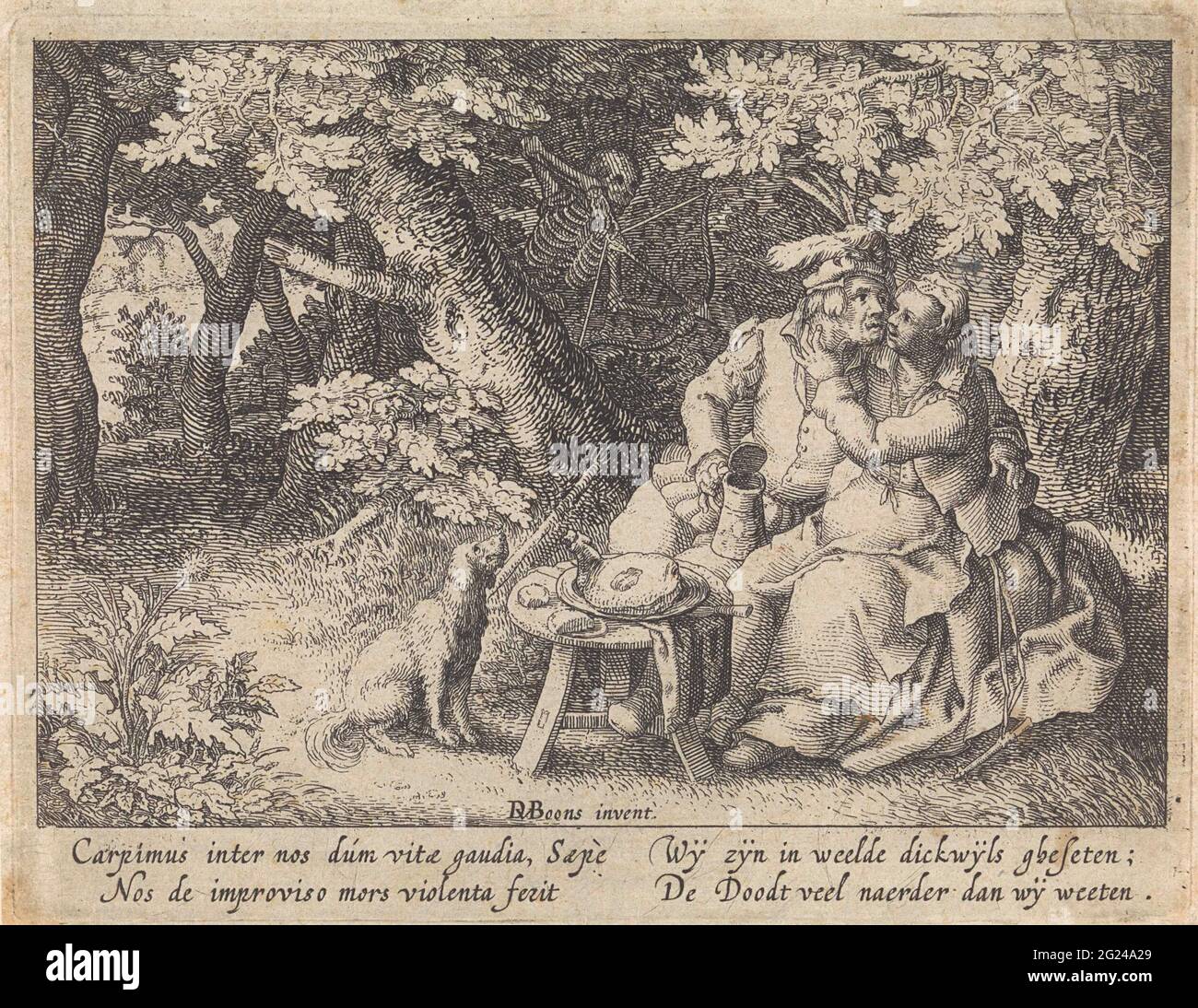 Couple surprised by death. An in love couple is surprised in a forest ...