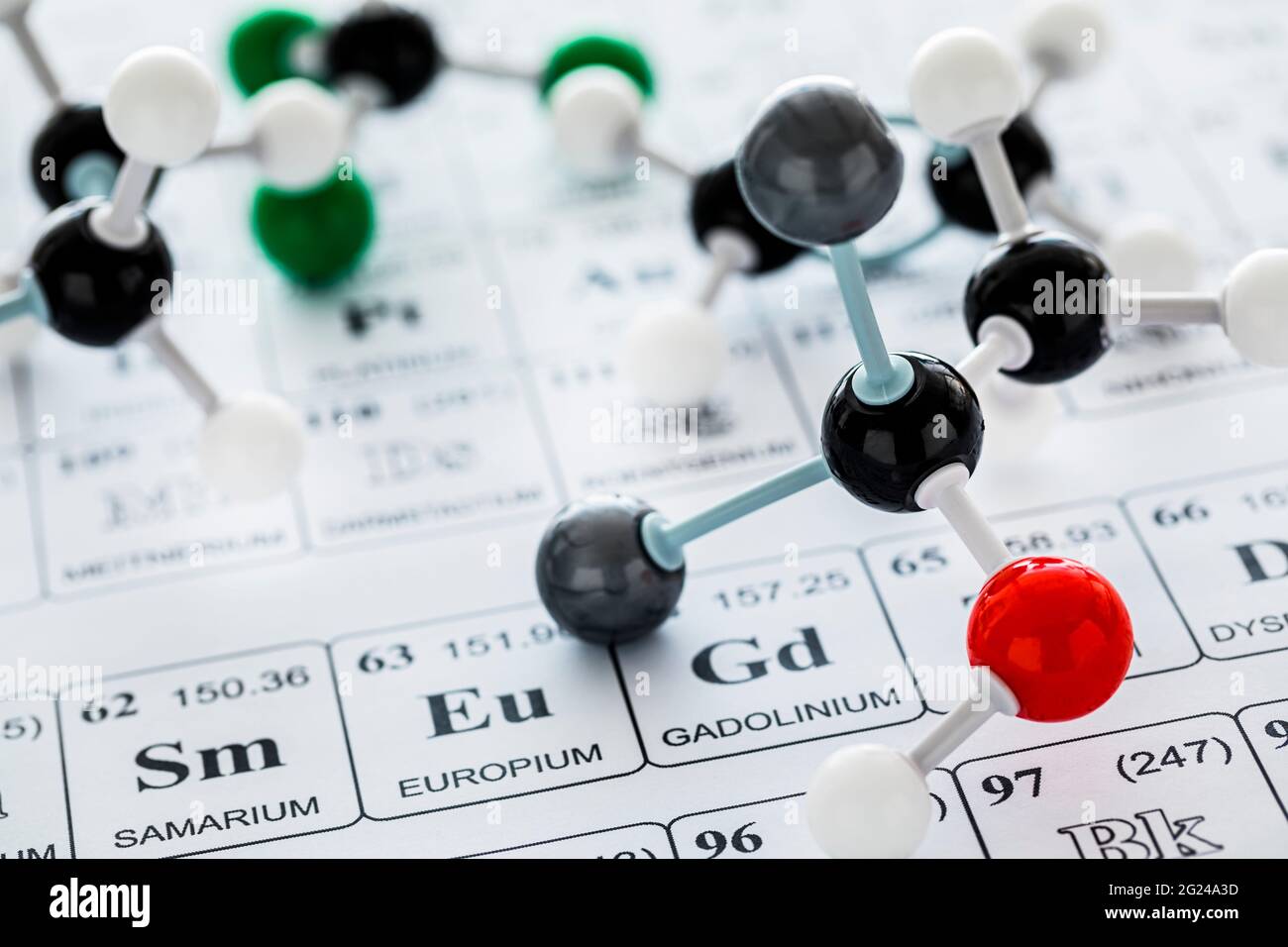 Molecular model on periodic table Stock Photo - Alamy