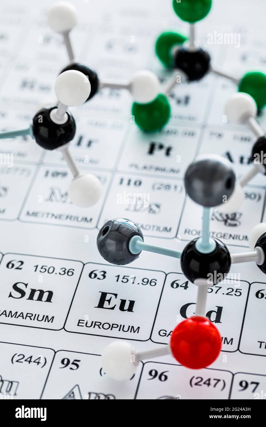 Molecular model on periodic table Stock Photo - Alamy