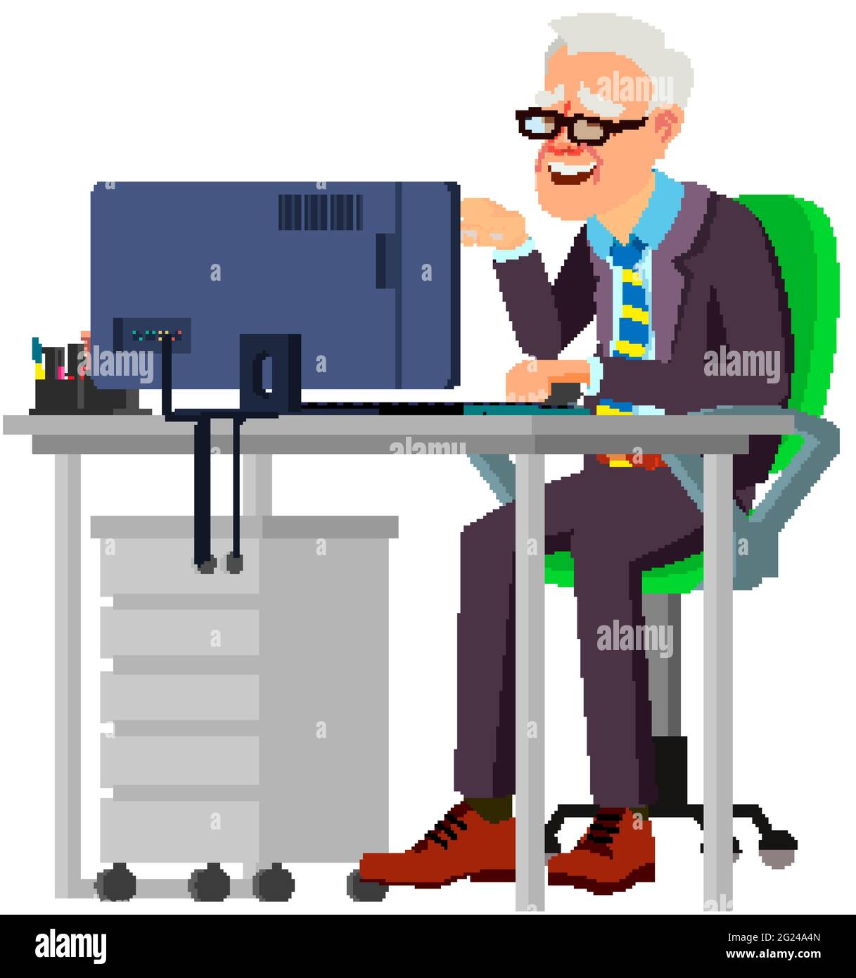 mature man reading and smiling from joke on computer cartoon vector ...