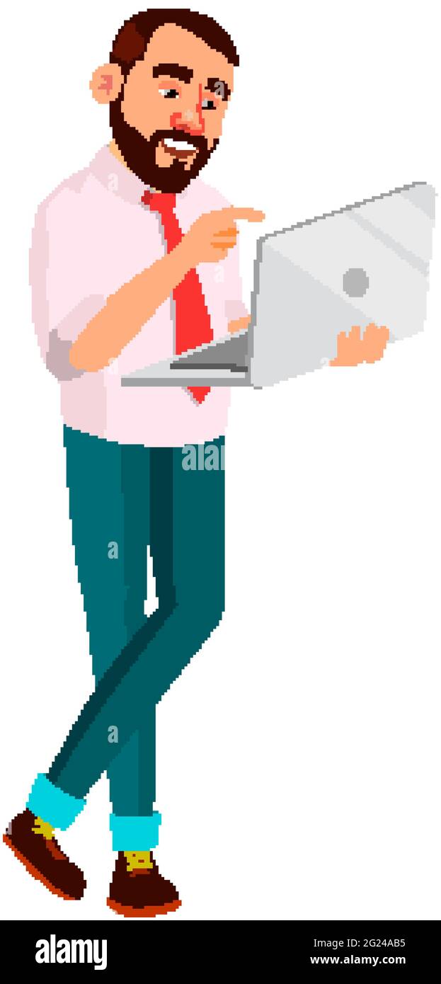 adult man writing e-mail message to partner on laptop cartoon vector ...
