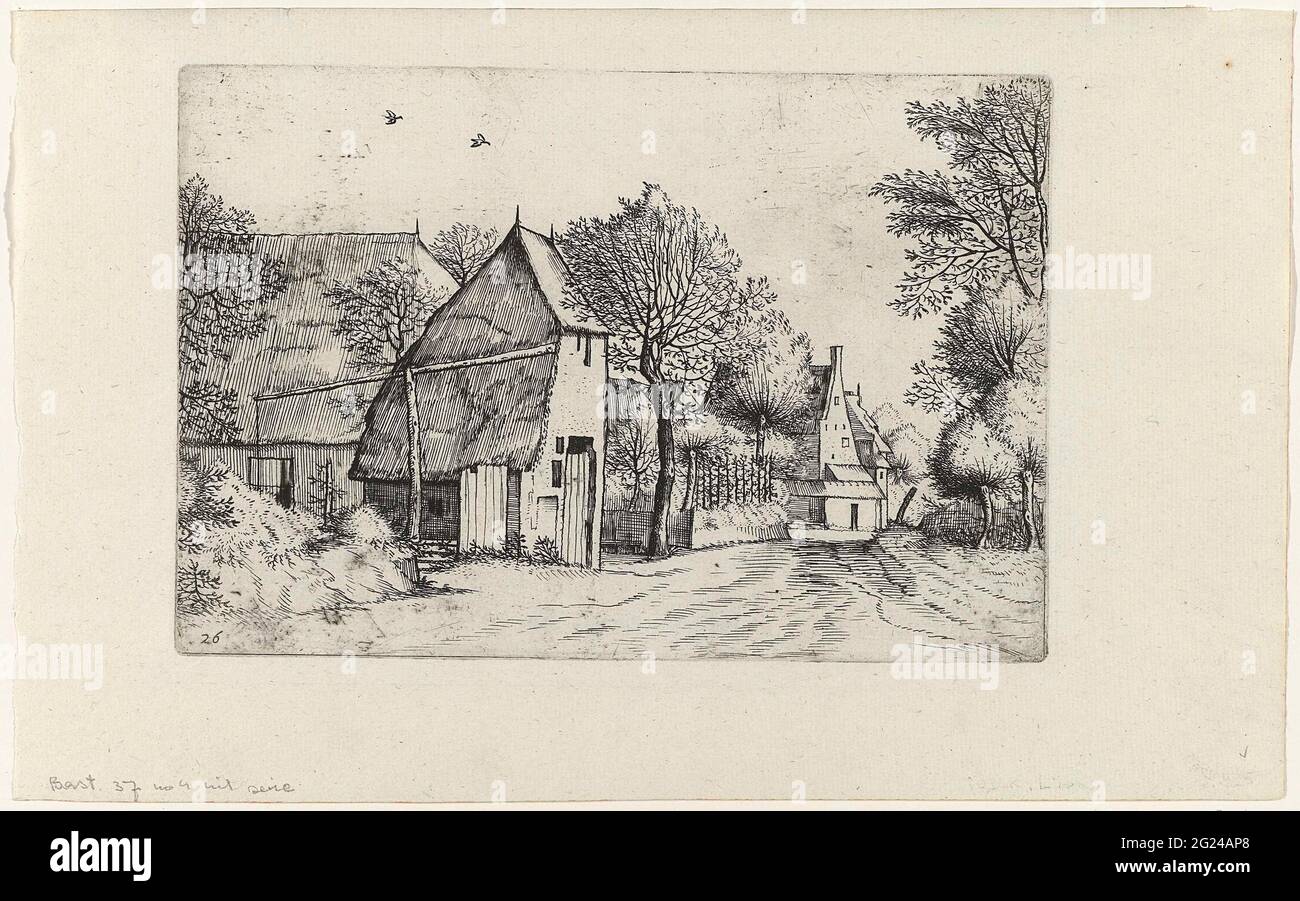Landscape with farms and water pump; Small landscapes. Landscape with ...