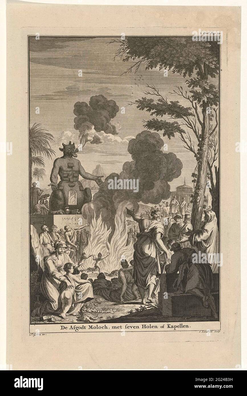Human sacrifices for the Moloch's idol; The idilated moloch, with seven ...
