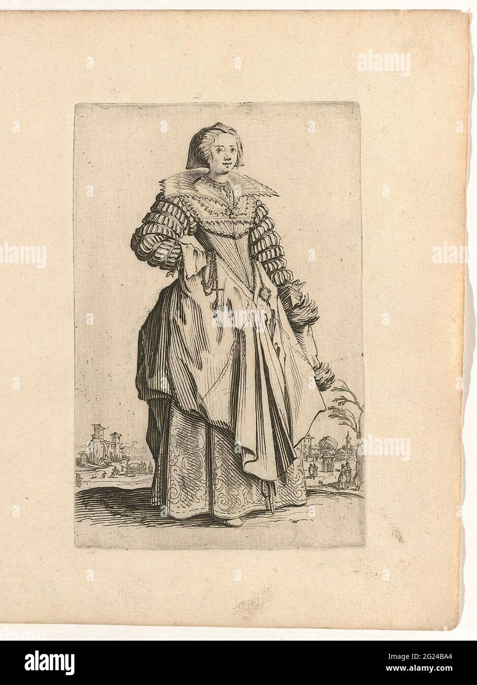 Lady with hat, rosary and muff, seen from the front; La Noblesse de ...