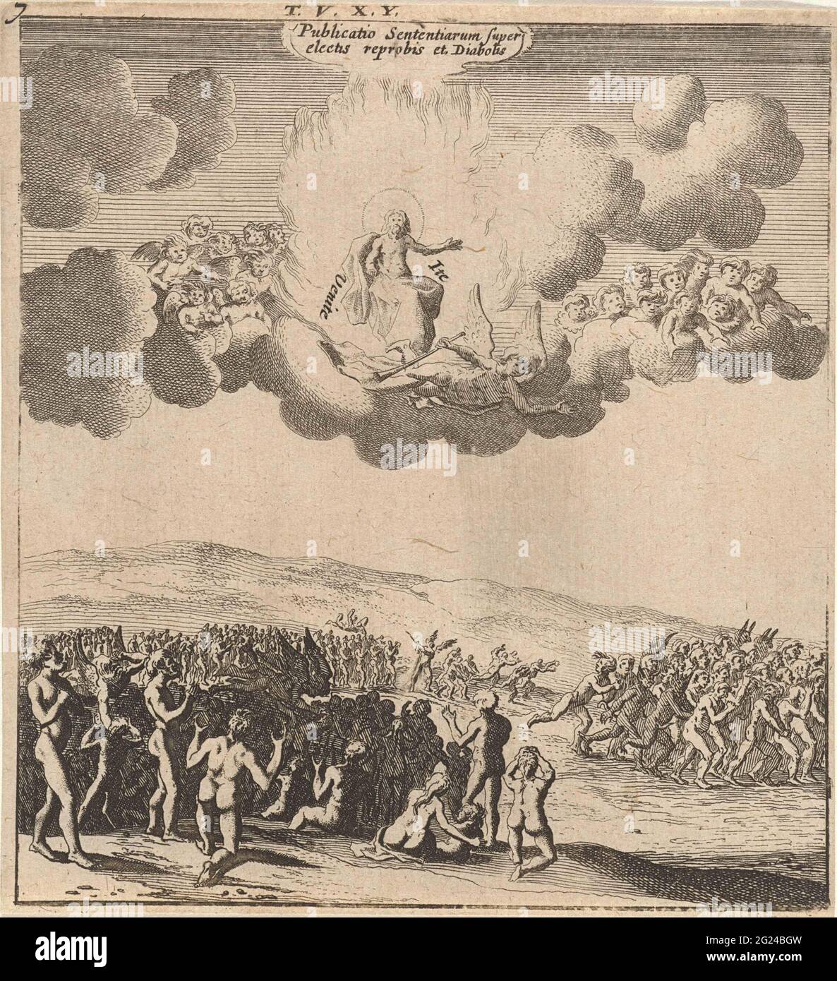 Last judgement. Christ's tront as a judge in the sky in heaven and is ...