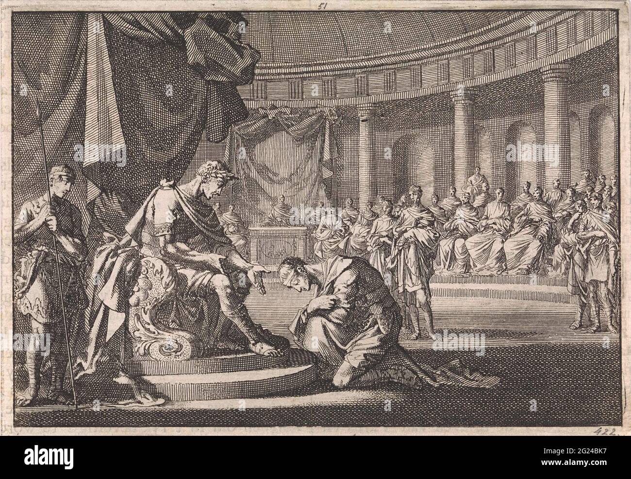 Archelaus, son of Herod, kneels in Rome for Emperor Augustus Stock ...