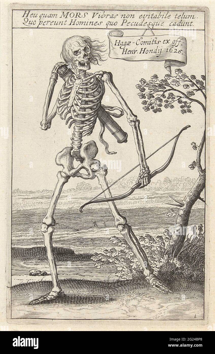 Skeleton with arrow and bow; Animal skeletons. Death in the form of a ...