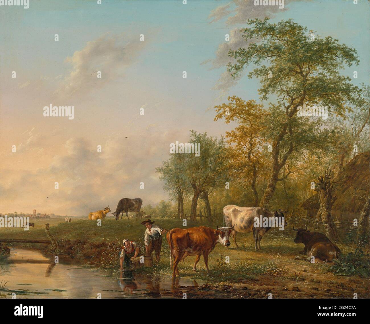Landscape with cattle. Landscape with cattle. In the foreground a man ...