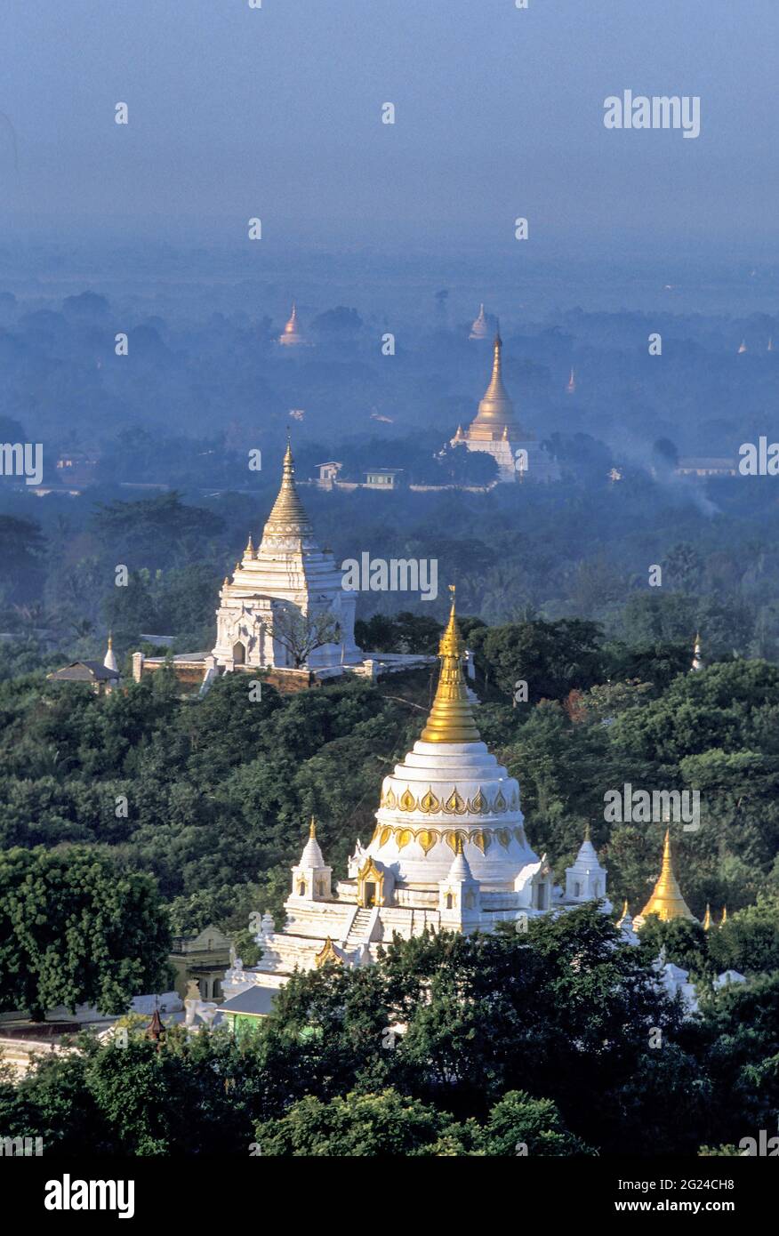 Myanmar, Bagan, Mandalay Division, Aerial view of Buddhist stupas Stock ...