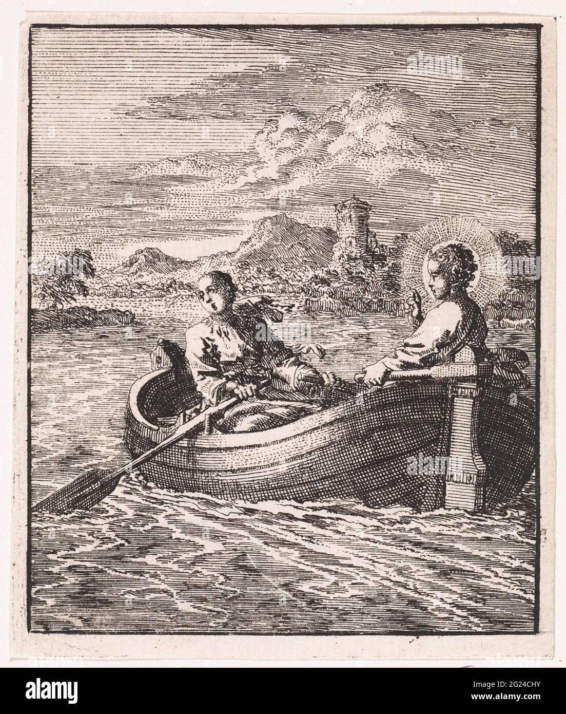 Christ with the personalized soul in a rowing boat; Jesus and the soul ...