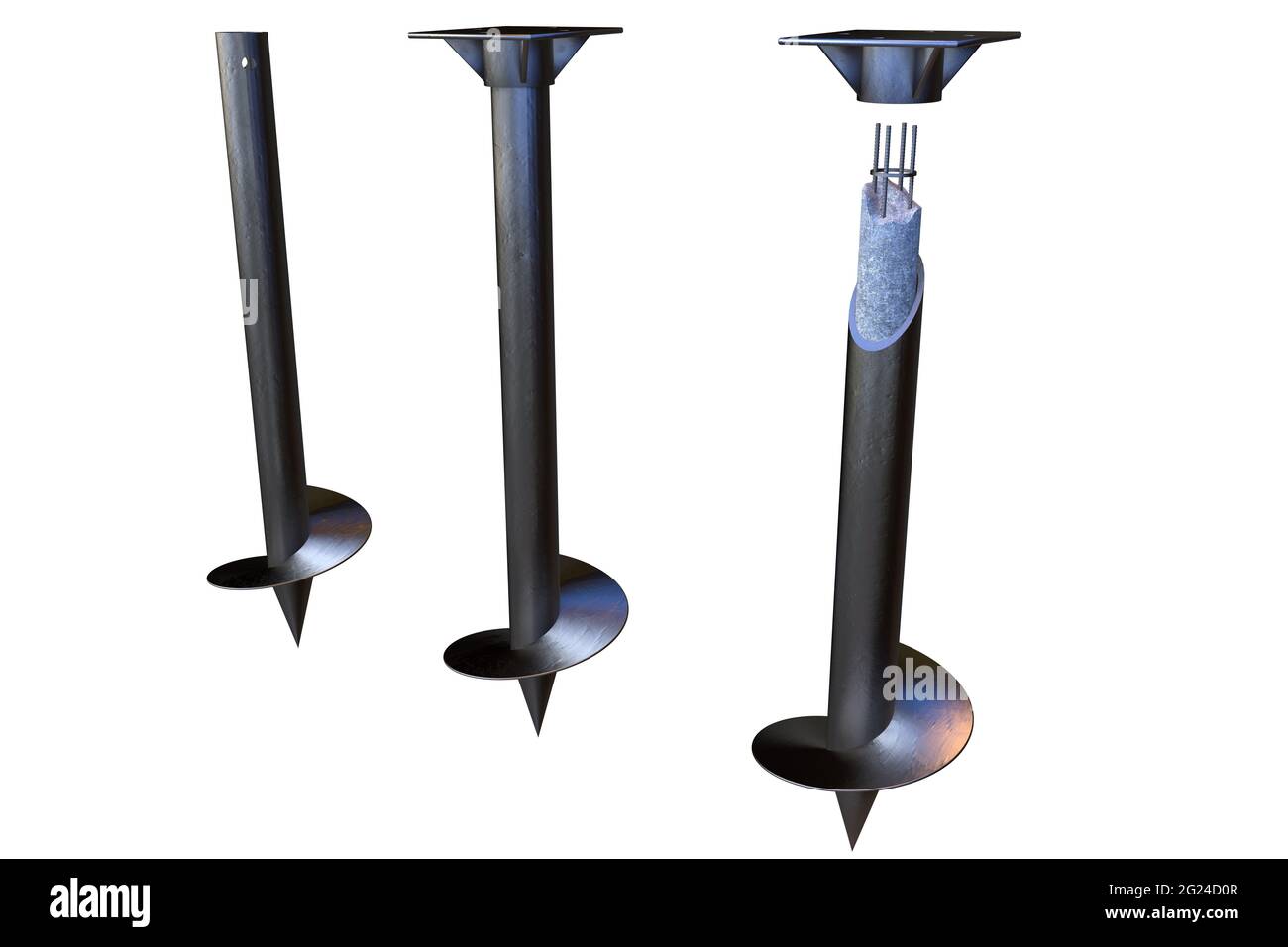 screw anchors filling with reinforced concrete. isolated cg industrial ...