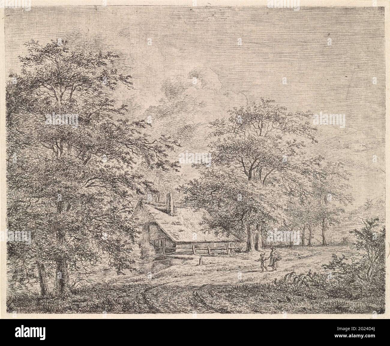 Wooded landscape with woman and child. Wooded landscape with country ...