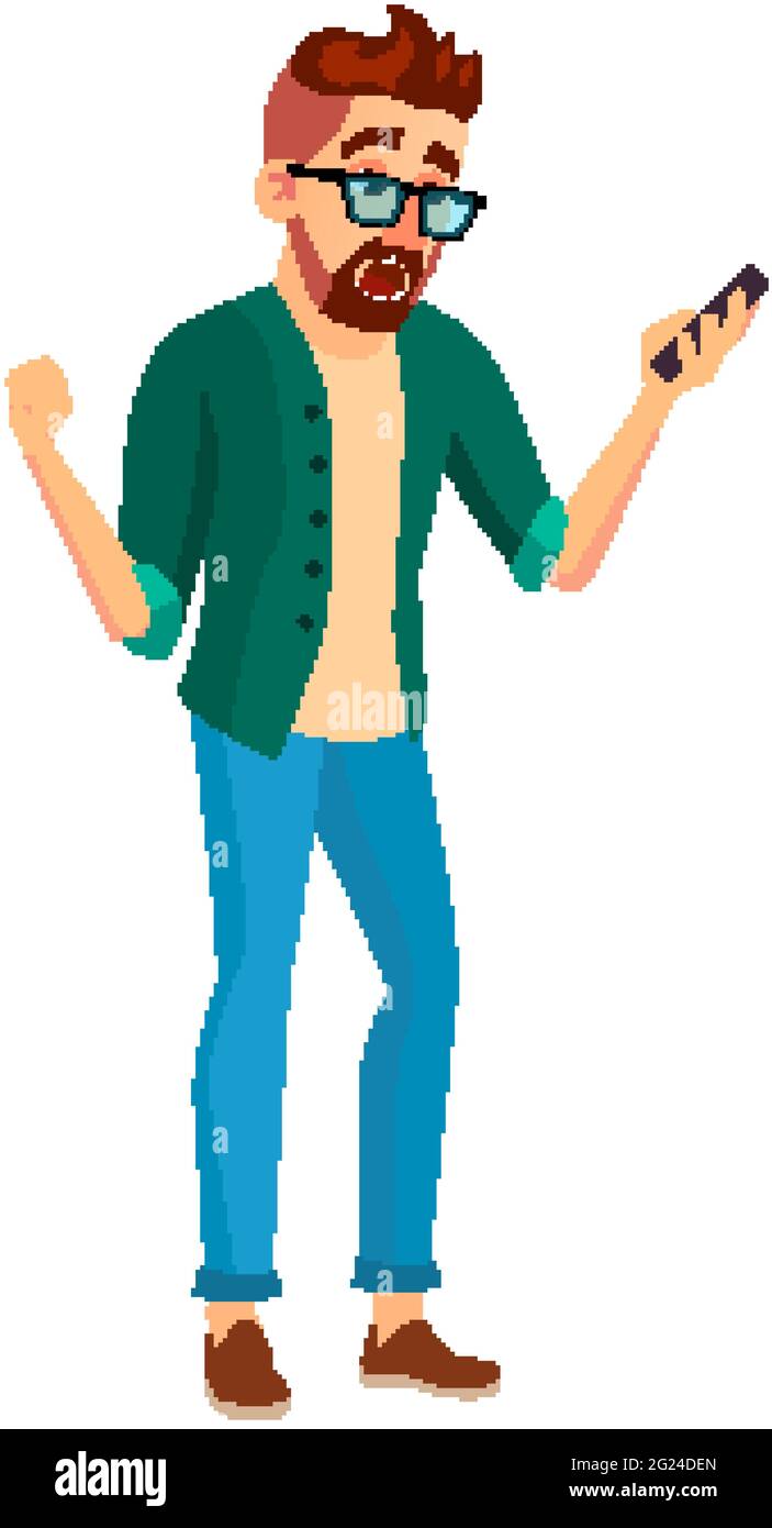 shocked man clicking remote control and change channels on tv cartoon ...