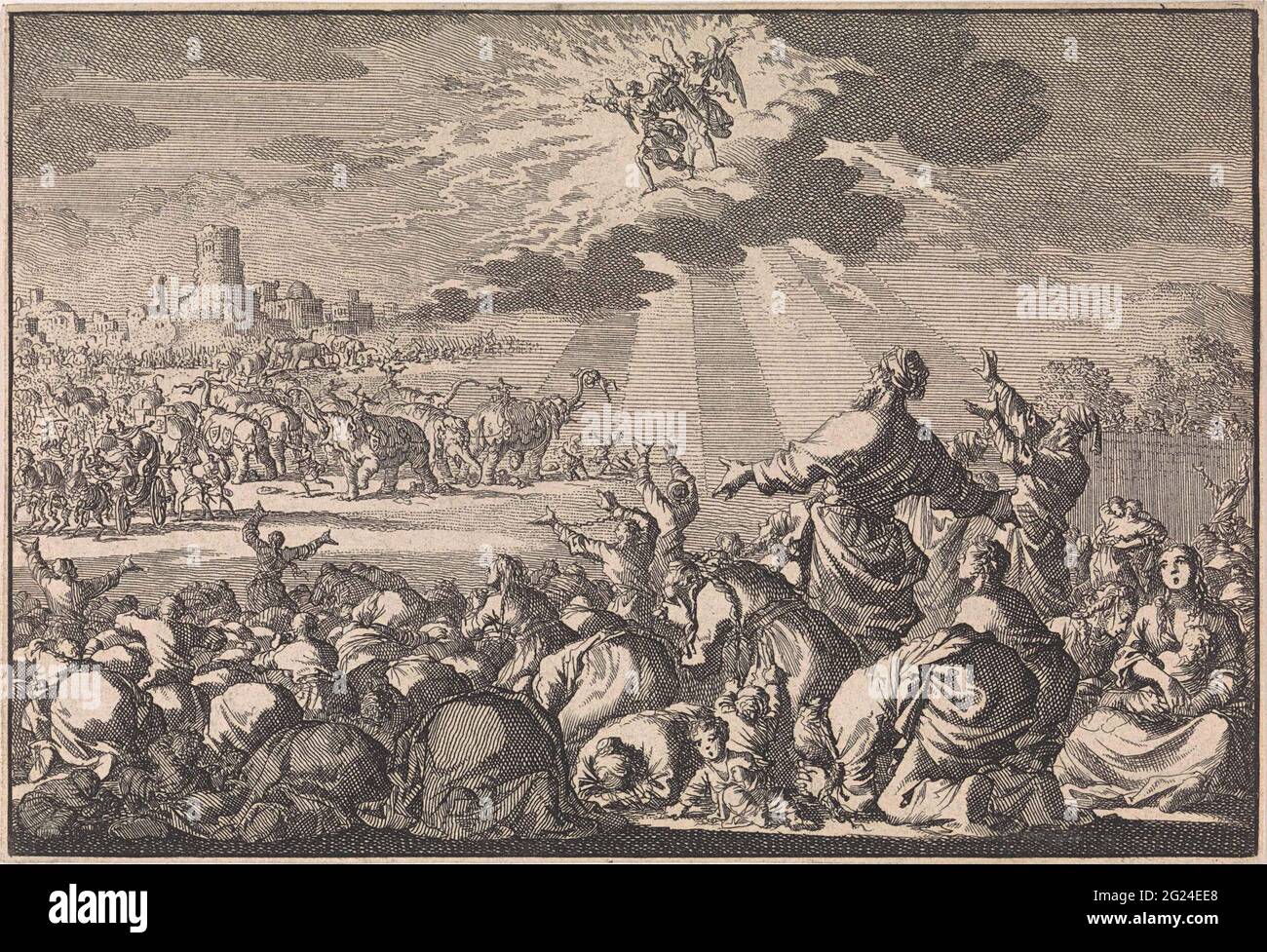 Two angels hunt the elephants from Ptolemae Philopator Stock Photo - Alamy