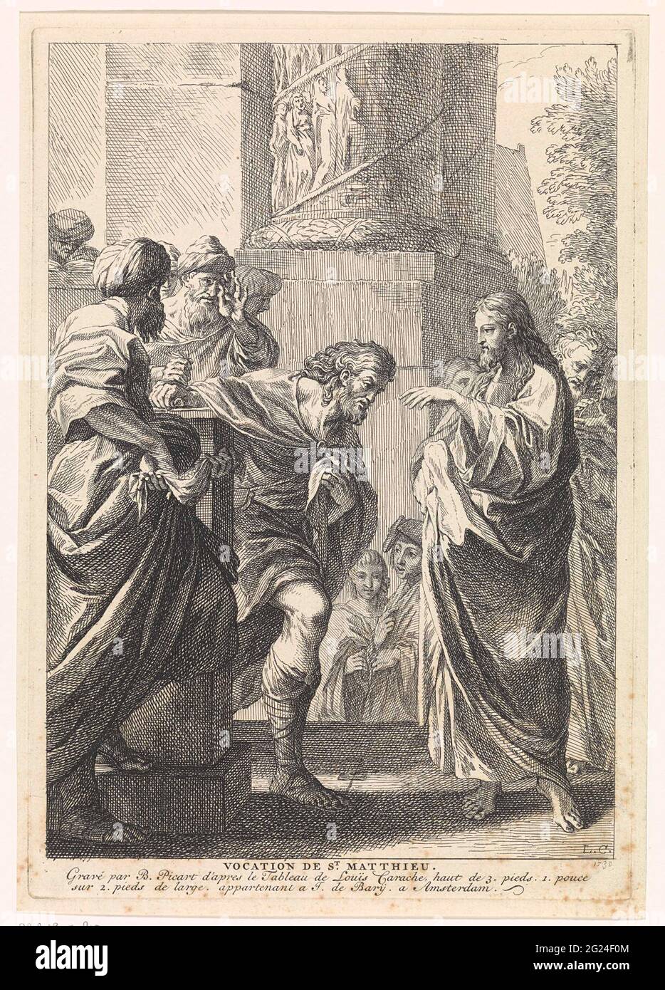 Calling of Matthew. Matthew bows before Christ. Other disciples watch ...