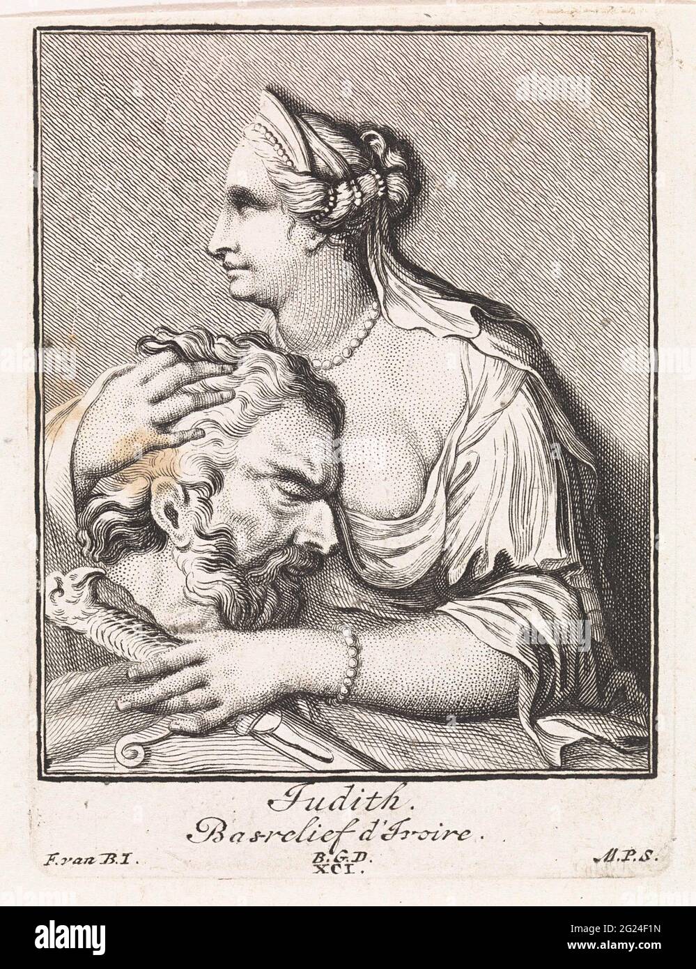 Bas-relief with Judit; Judith. Judit with the cut head of holofernes ...